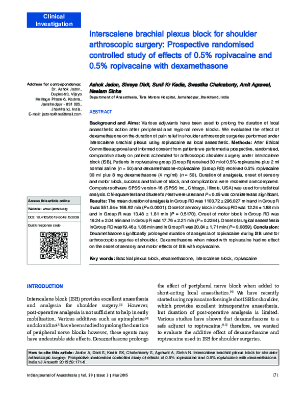 (PDF) Interscalene Brachial Plexus Block for Shoulder Surgery