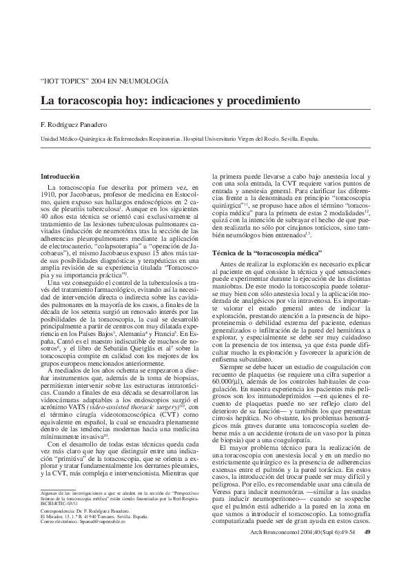 (PDF) La toracoscopia hoy: indicaciones y procedimiento