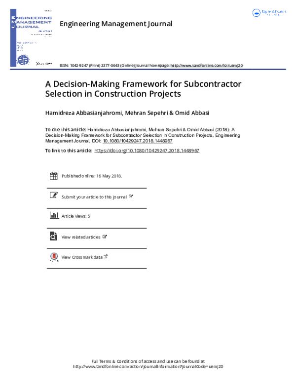 (PDF) A Decision-Making Framework for Subcontractor Selection in ...