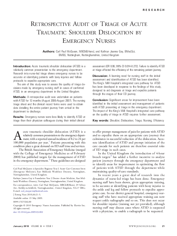 (PDF) Retrospective Audit of Triage of Acute Traumatic Shoulder ...