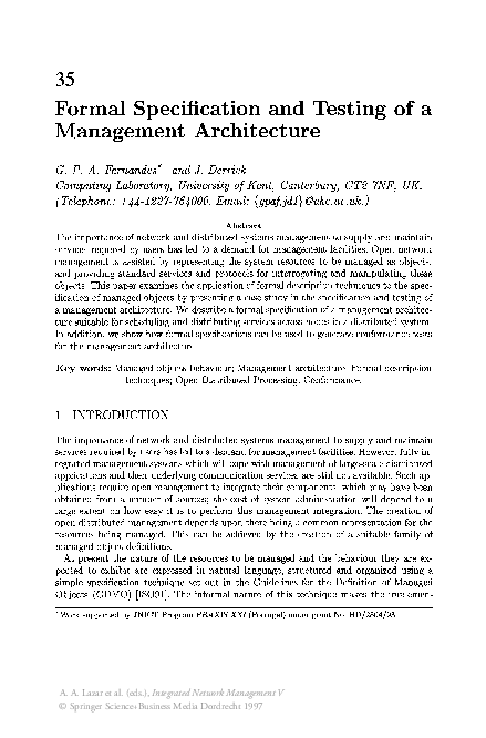(PDF) Formal Specification and Testing of a Management Architecture