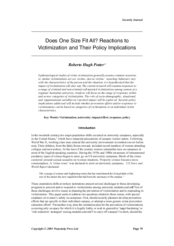 (PDF) Does One Size Fit All? Reactions to Victimization and Their ...