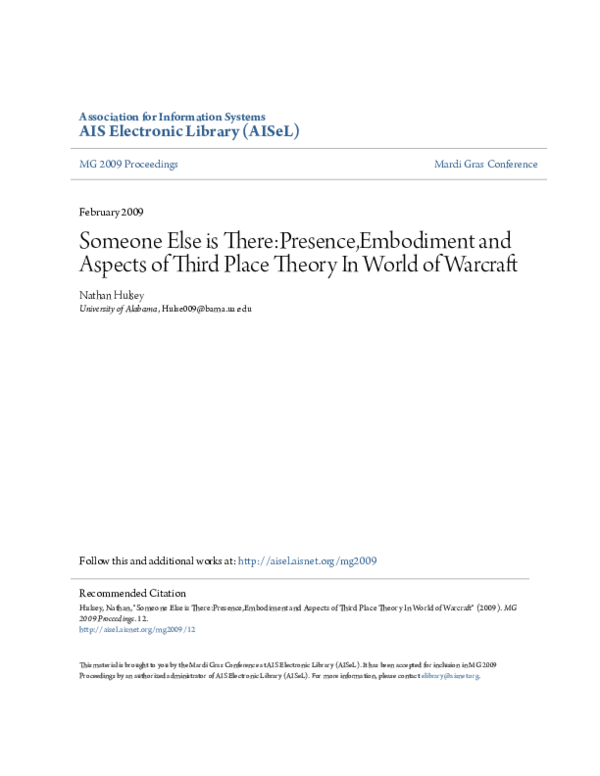 (PDF) Someone Else is There:Presence,Embodiment and Aspects of Third ...