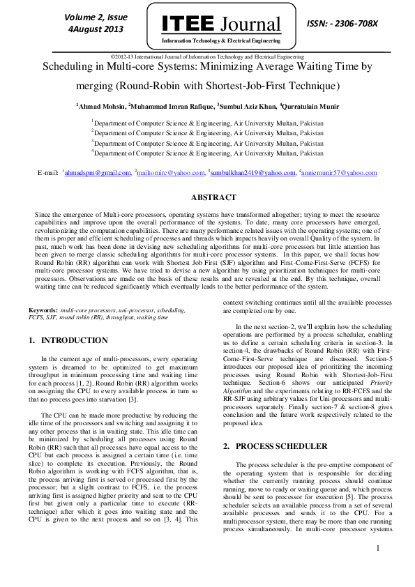 Scheduling In Multi Core Systems Minimizing Average Waiting Time By