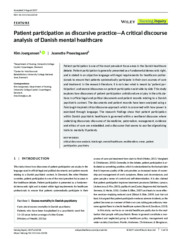 (PDF) Patient participation as discursive practice-A critical discourse ...