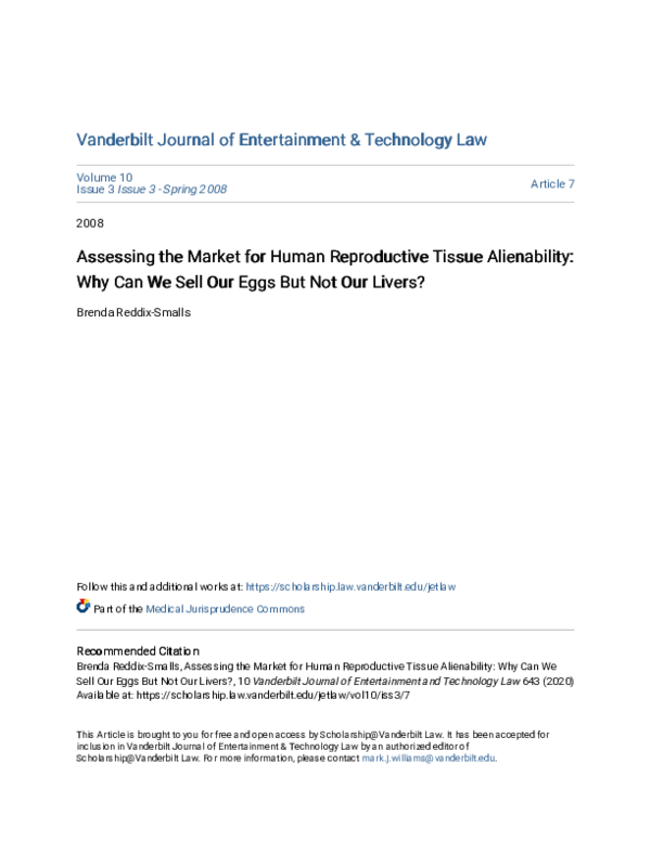 (PDF) Assessing the Market for Human Reproductive Tissue Alienability ...