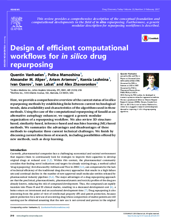 (PDF) Design of efficient computational workflows for in silico drug repurposing