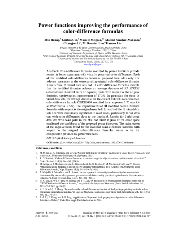 (PDF) Power functions improving the performance of color-difference ...