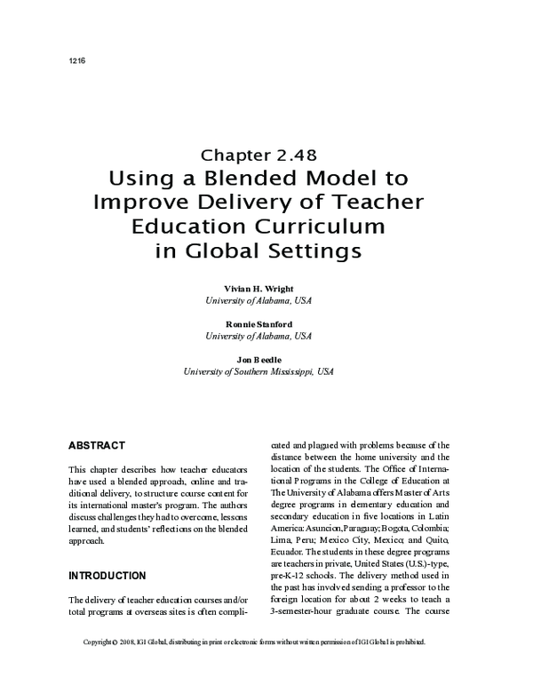 (PDF) Using a Blended Model to Improve Delivery of Teacher Education ...