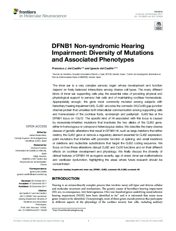 (PDF) DFNB1 Non-syndromic Hearing Impairment: Diversity of Mutations ...