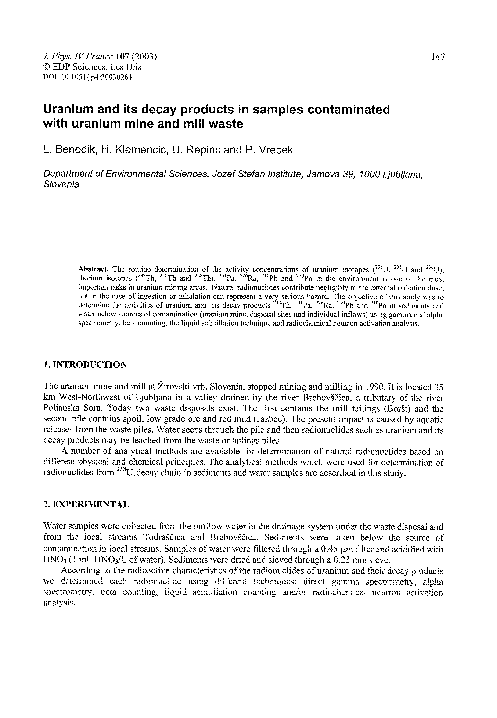(PDF) Uranium and its decay products in samples contaminated with ...