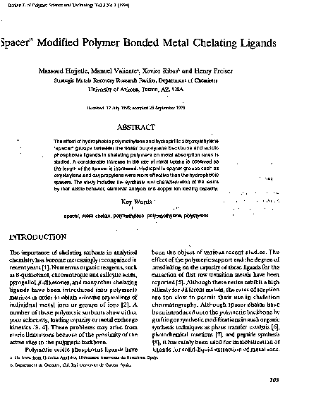 (PDF) spacer" Modified Polymer Bonded Metal Chelating Ligands