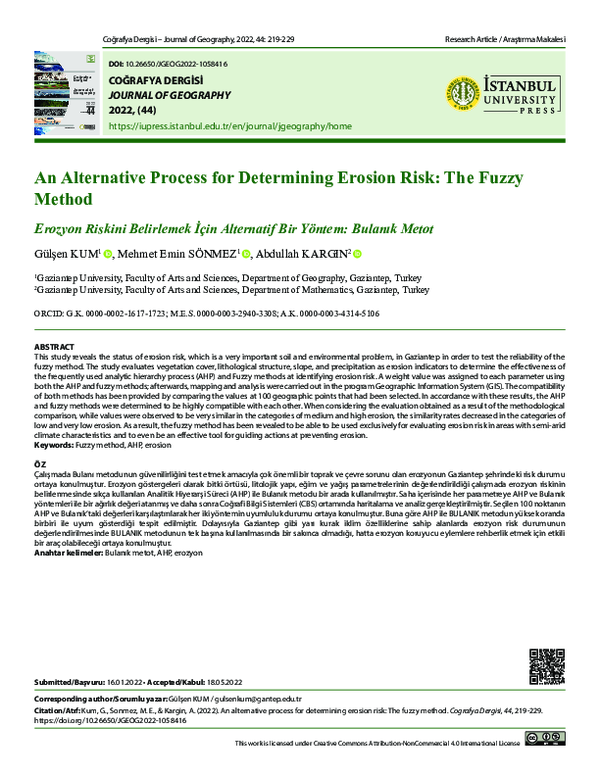 (PDF) An Alternative Process for Determining Erosion Risk: The Fuzzy Method