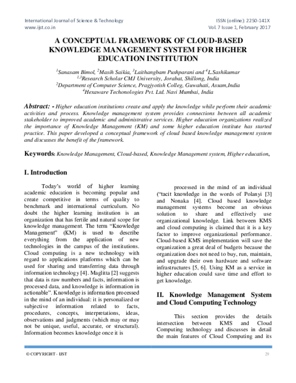 (PDF) A Conceptual Framework of Cloud-Based Knowledge Management System for Higher Education ...