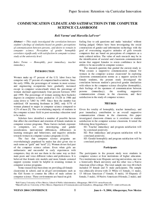 (PDF) Communication Climate and Satisfaction in the Computer Science ...
