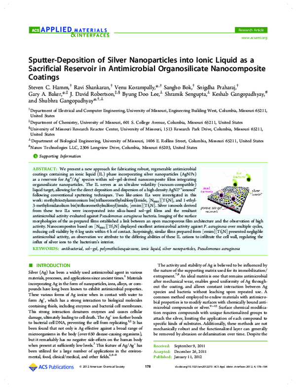 (PDF) Sputter-Deposition of Silver Nanoparticles into Ionic Liquid as a ...
