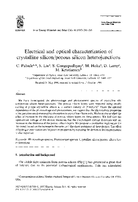 (PDF) Electrical and optical characterization of crystalline silicon/porous silicon heterojunctions