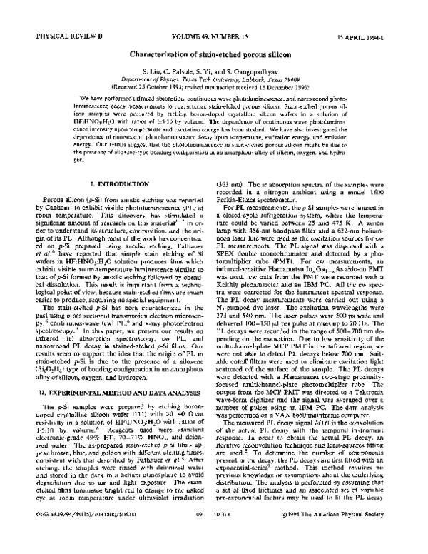 (PDF) Characterization of stain-etched porous silicon