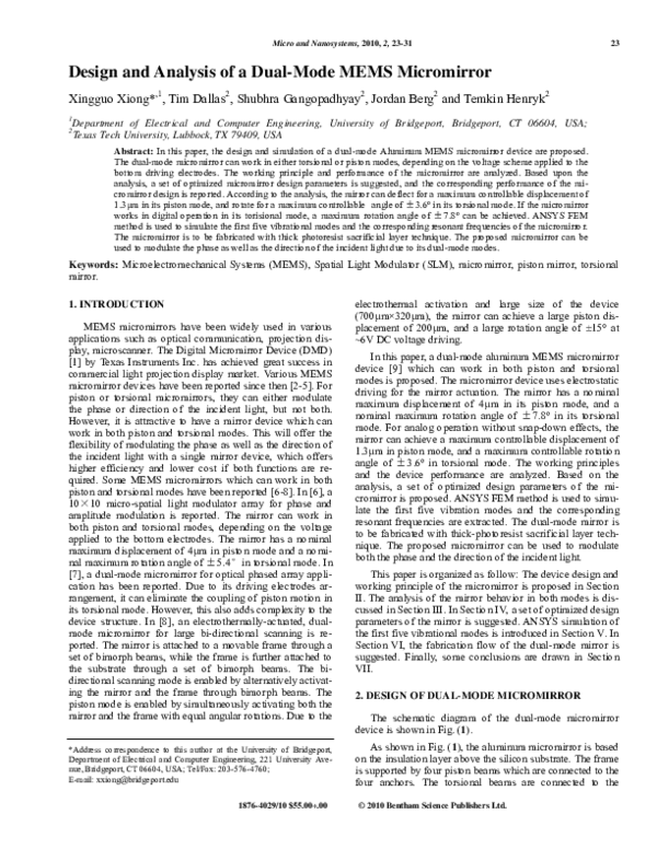 (PDF) Design and analysis of a dual-mode mems micromirror