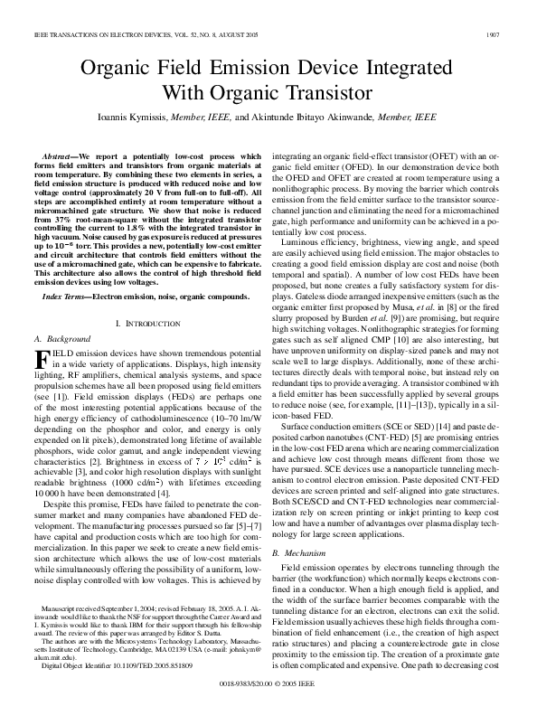 (PDF) Organic Field Emission Device Integrated With Organic Transistor