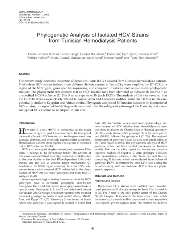 (PDF) Phylogenetic Analysis of Isolated HCV Strains from Tunisian ...