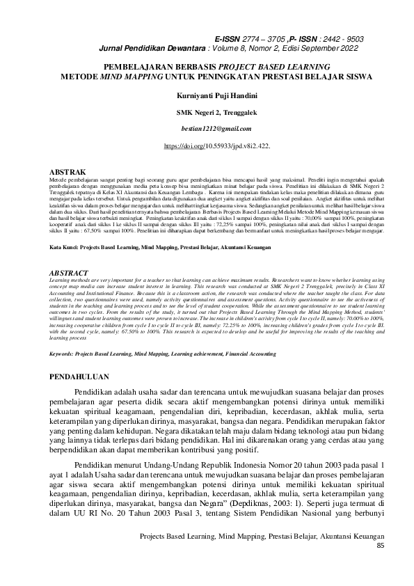 (PDF) Pembelajaran Berbasis Project Based Learning Metode Mind Mapping Untuk Peningkatan ...