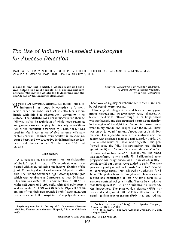 (PDF) The Use of lndium-111-Labeled Leukocytes for Abscess Detection