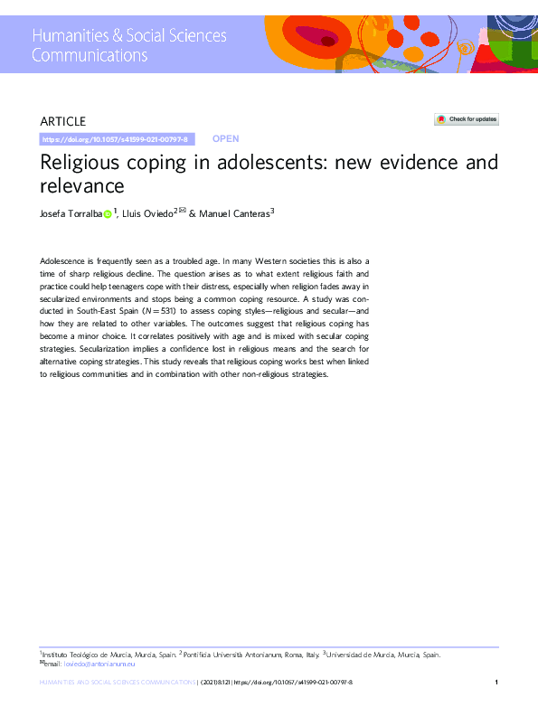 (PDF) Religious coping in adolescents: New evidence and relevance