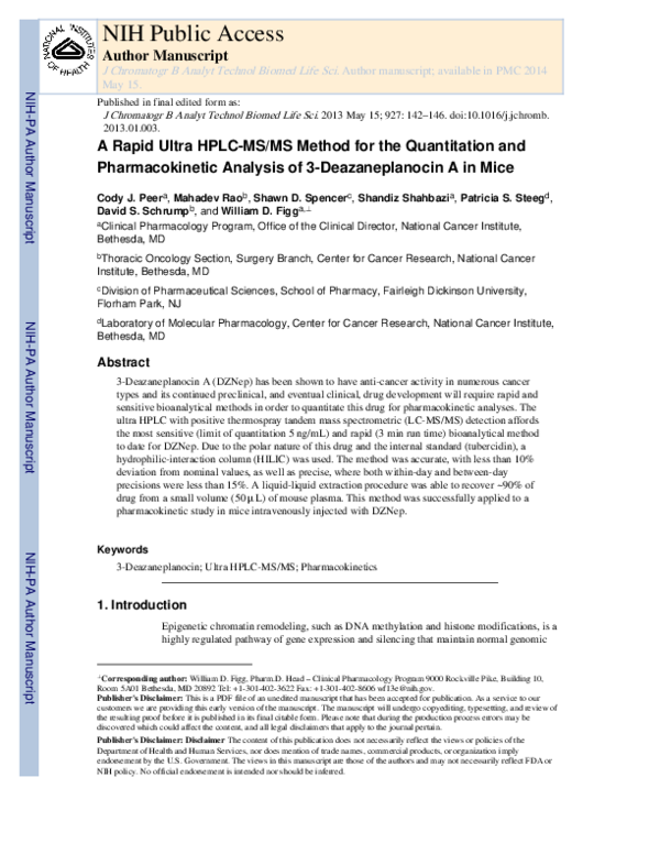 (PDF) A rapid ultra HPLC–MS/MS method for the quantitation and pharmacokinetic analysis of 3 ...
