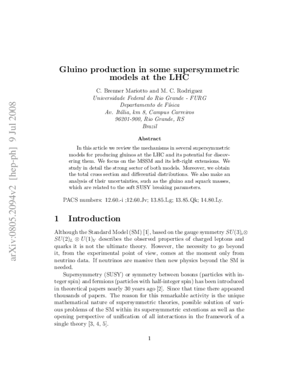 (PDF) Gluino production in some supersymmetric models at the LHC