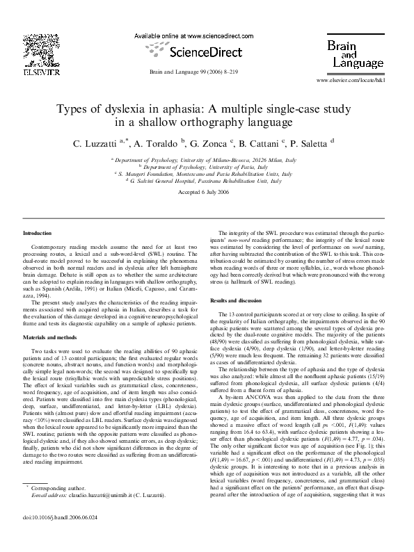(PDF) Types of dyslexia in aphasia: A multiple single-case study in a ...