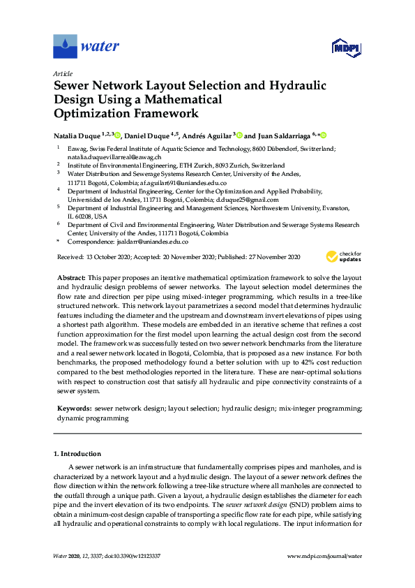 (PDF) Sewer Network Layout Selection and Hydraulic Design Using a Mathematical Optimization ...