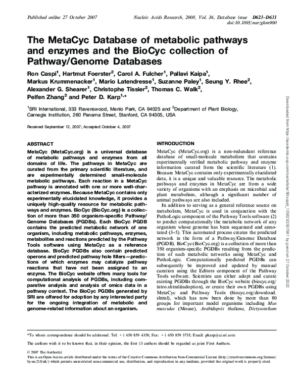 (PDF) The MetaCyc database of