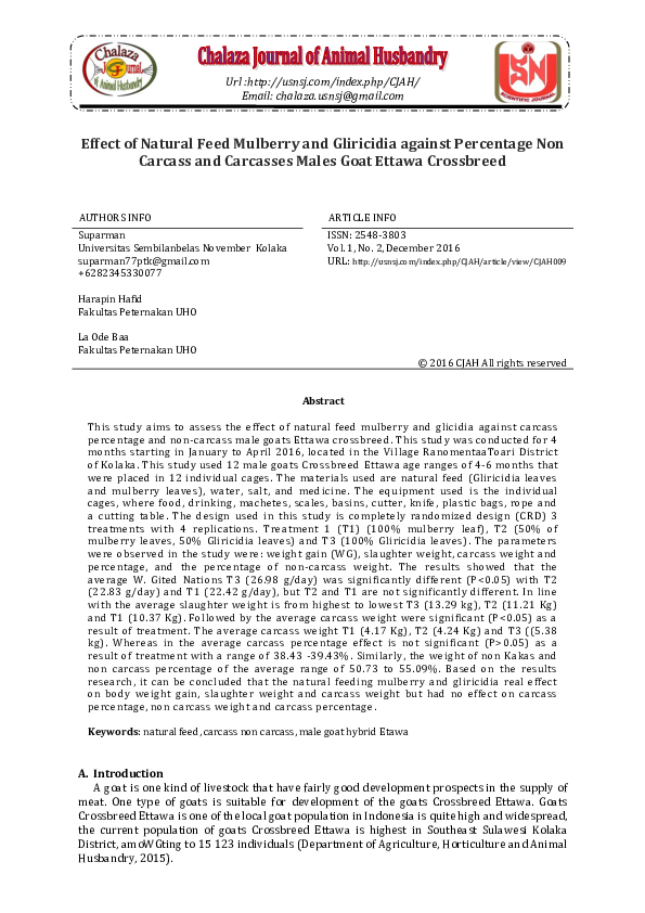 (PDF) Effect of Natural Feed Mulberry and Gliricidia Against Percentage ...