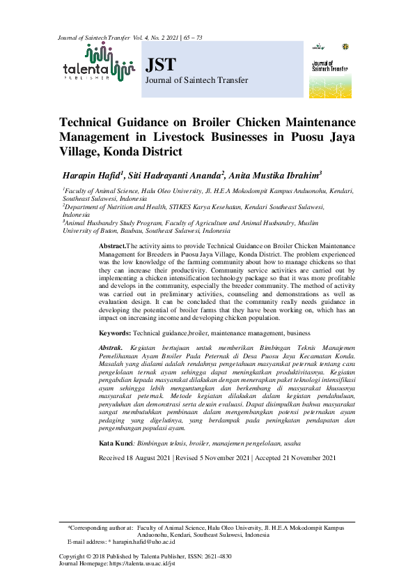 (PDF) Technical Guidance on Broiler Chicken Maintenance Management in ...