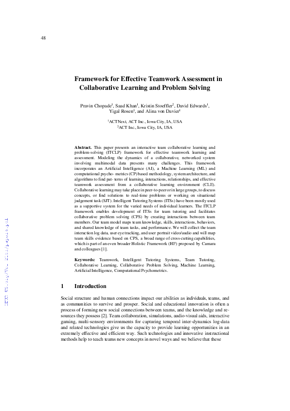 (PDF) Framework for Effective Teamwork Assessment in Collaborative Learning and Problem Solving