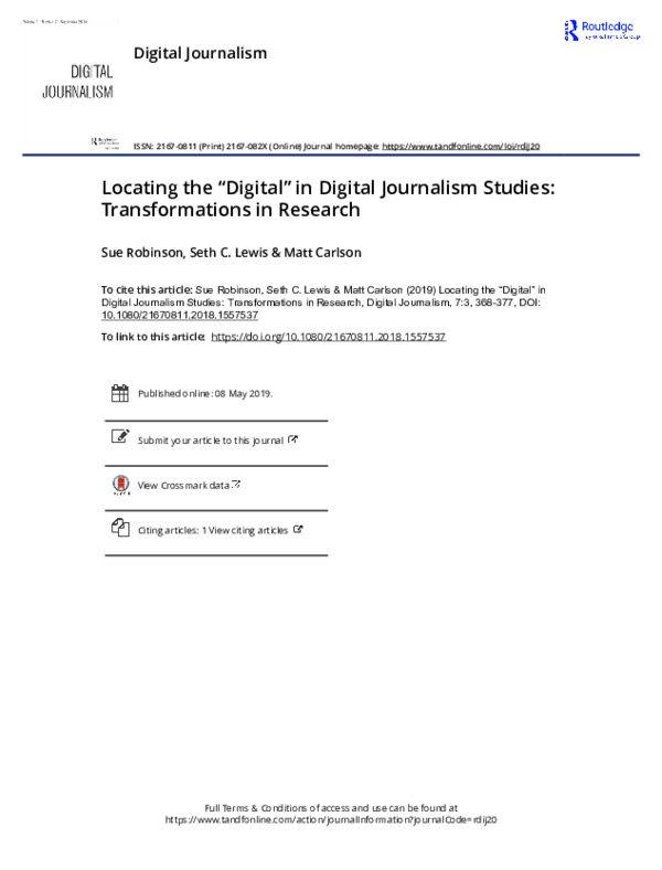 (PDF) Locating the “Digital” in Digital Journalism Studies ...