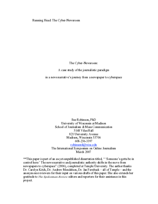 (PDF) The Cyber-Newsroom: A Case Study of the Journalistic Paradigm in ...