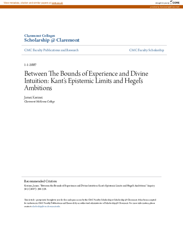 (PDF) Between the Bounds of Experience and Divine Intuition: Kant's ...
