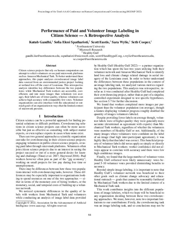 (PDF) Performance of Paid and Volunteer Image Labeling in Citizen ...