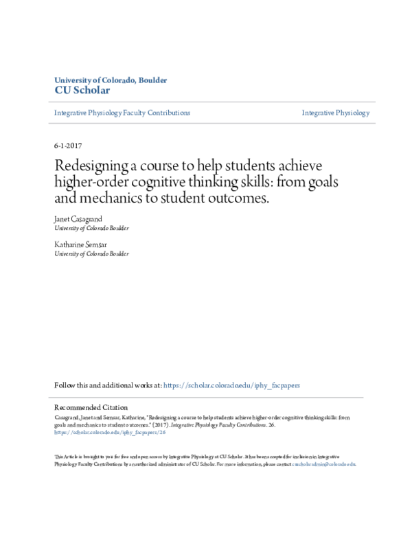 (PDF) Redesigning a course to help students achieve higher-order cognitive thinking skills: from ...