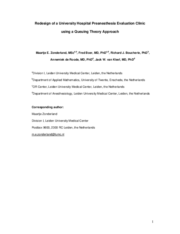 (PDF) Redesign of a University Hospital Preanesthesia Evaluation Clinic ...