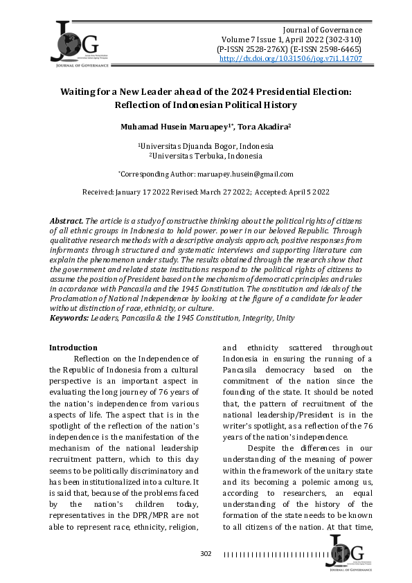 (PDF) Waiting for a New Leader ahead of the 2024 Presidential Election ...