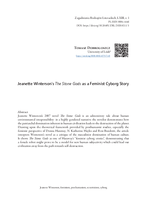 (PDF) Jeanette Winterson’s The Stone Gods as a Feminist Cyborg Story ...