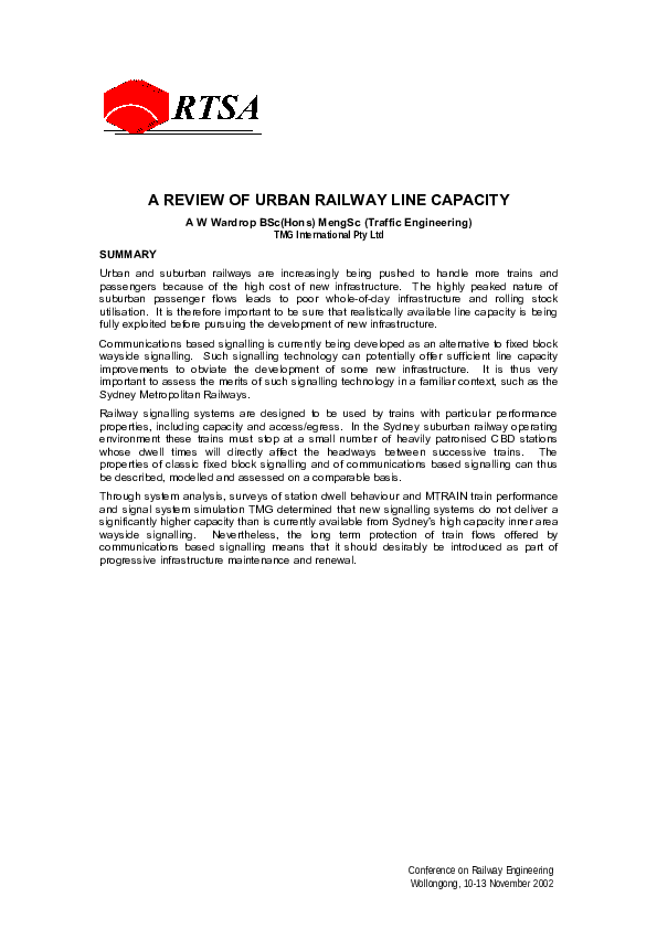 (PDF) A Review of Urban Railway Line Capacity | Alex Wardrop - Academia.edu
