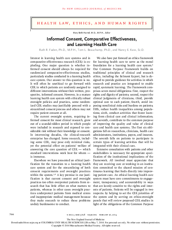 (PDF) Informed Consent, Comparative Effectiveness, and Learning Health Care