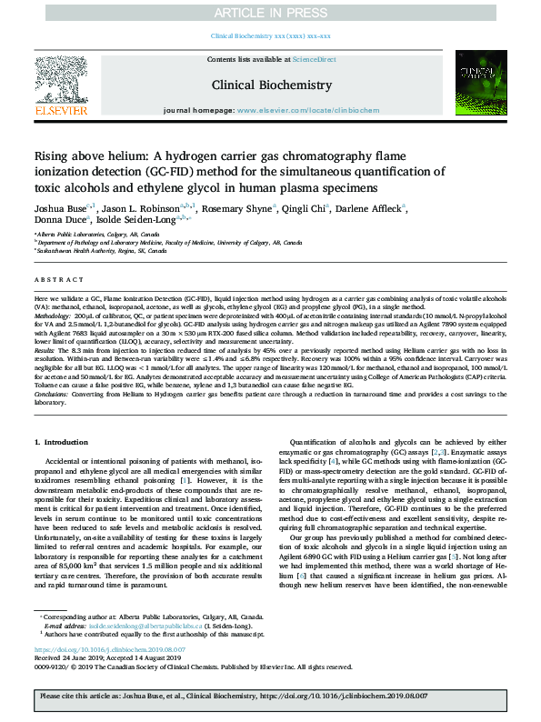 Pdf Rising Above Helium A Hydrogen Carrier Gas Chromatography Flame Ionization Detection Gc