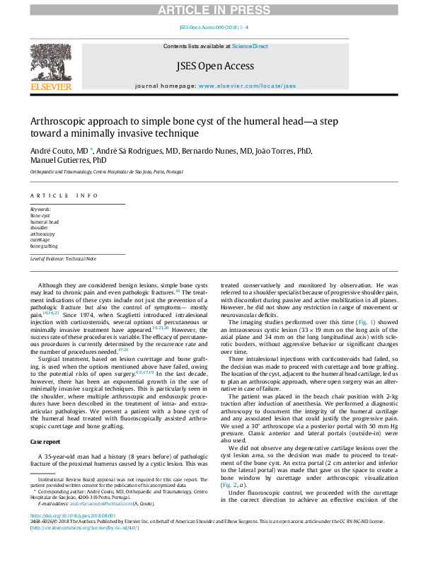 (PDF) Arthroscopic approach to simple bone cyst of the humeral head—a ...