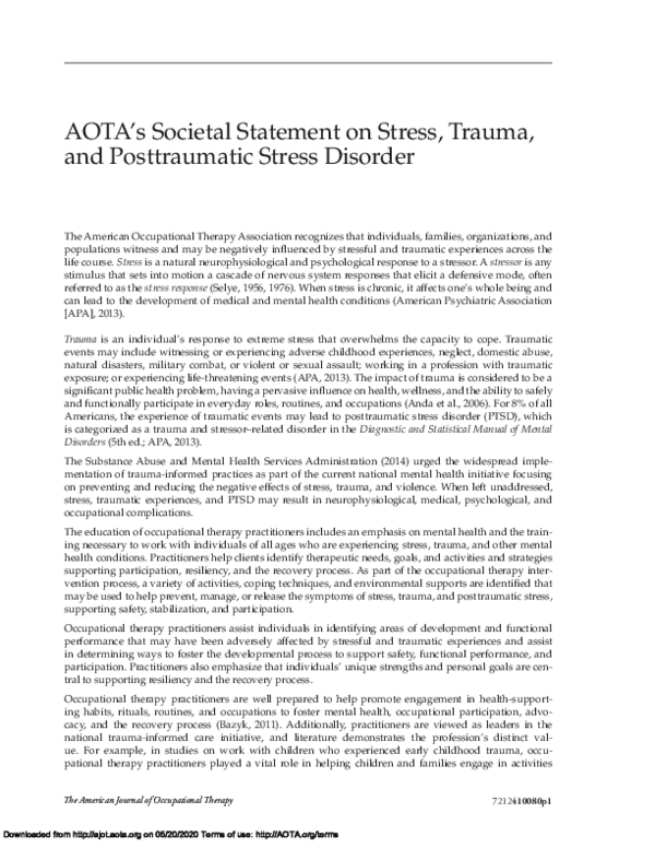 (PDF) AOTA’s Societal Statement on Stress, Trauma, and Posttraumatic ...
