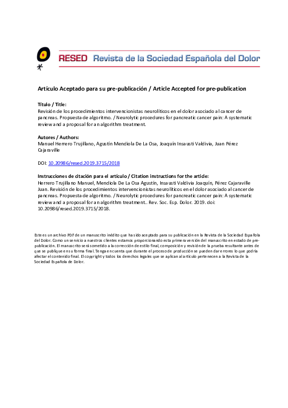 Pdf Revisión De Los Procedimientos Intervencionistas Neurolíticos En